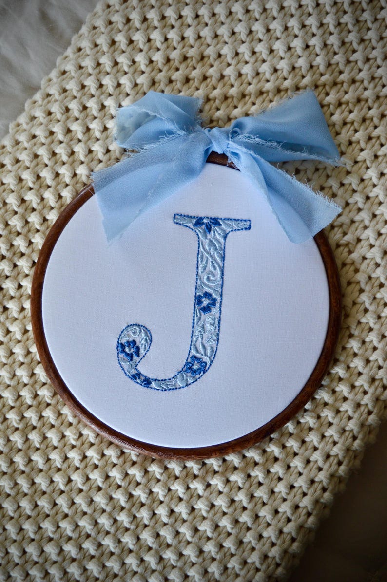 Embroidered Inital Sign, Initial Name Sign, Gallery Wall Decor, Flower ...