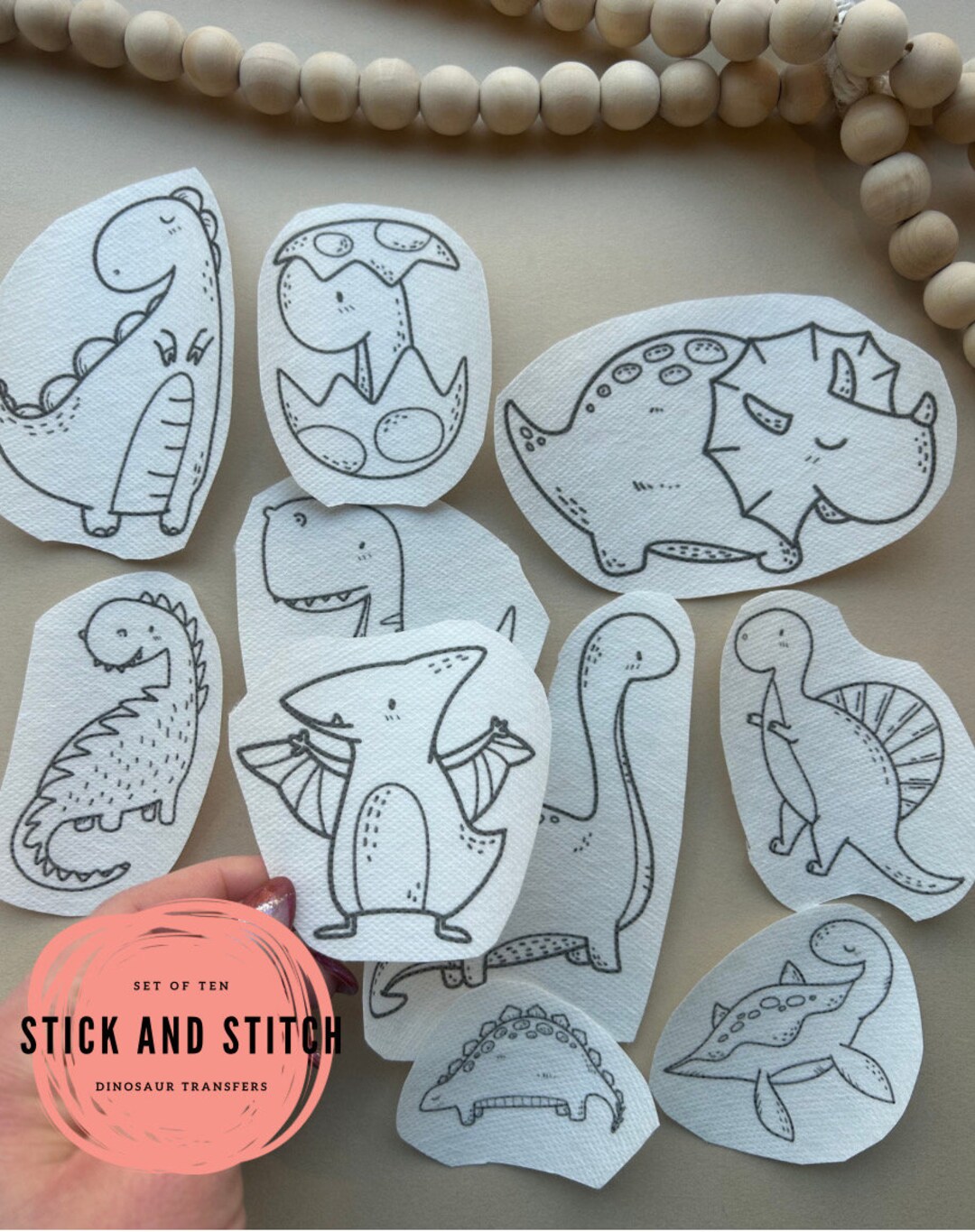 Dinosaur Embroidery Pattern, Dinosaur Stick and Stitch Transfer, Peel ...