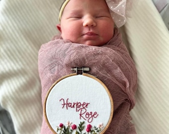 Hand Embroidered Name Hoop Name Announcement Prop Nursery Decor ...