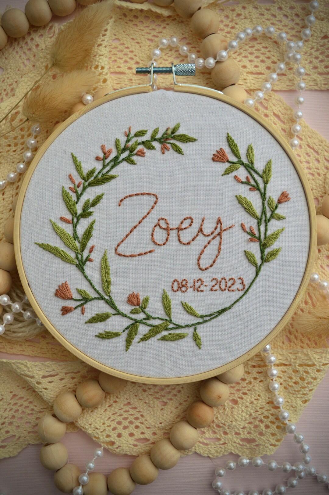 Hand Embroidered Name Hoop, Personalized Embroidery Hoop, Baby Name ...