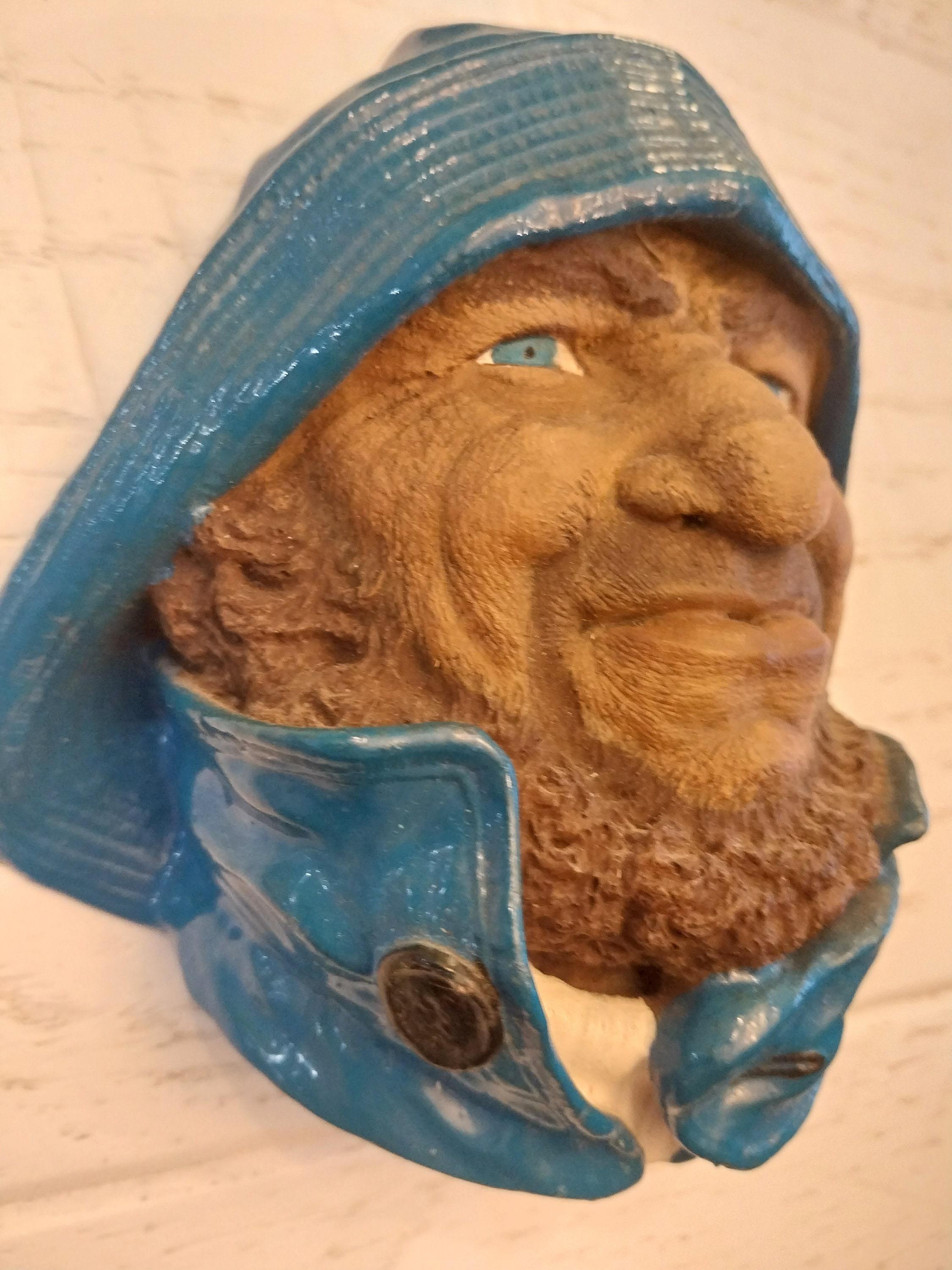 Vintage Chalkware Head-sailor With Blue Rain Gear - Etsy