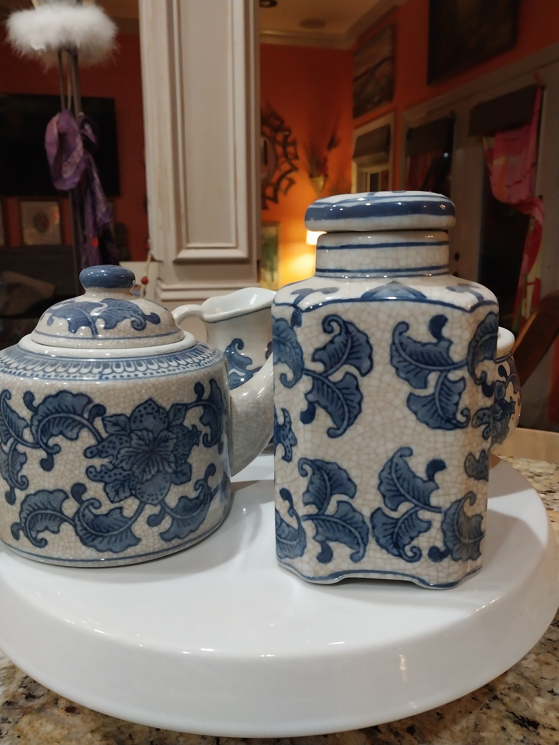 Vintage Blue and White Teapot Set - Etsy