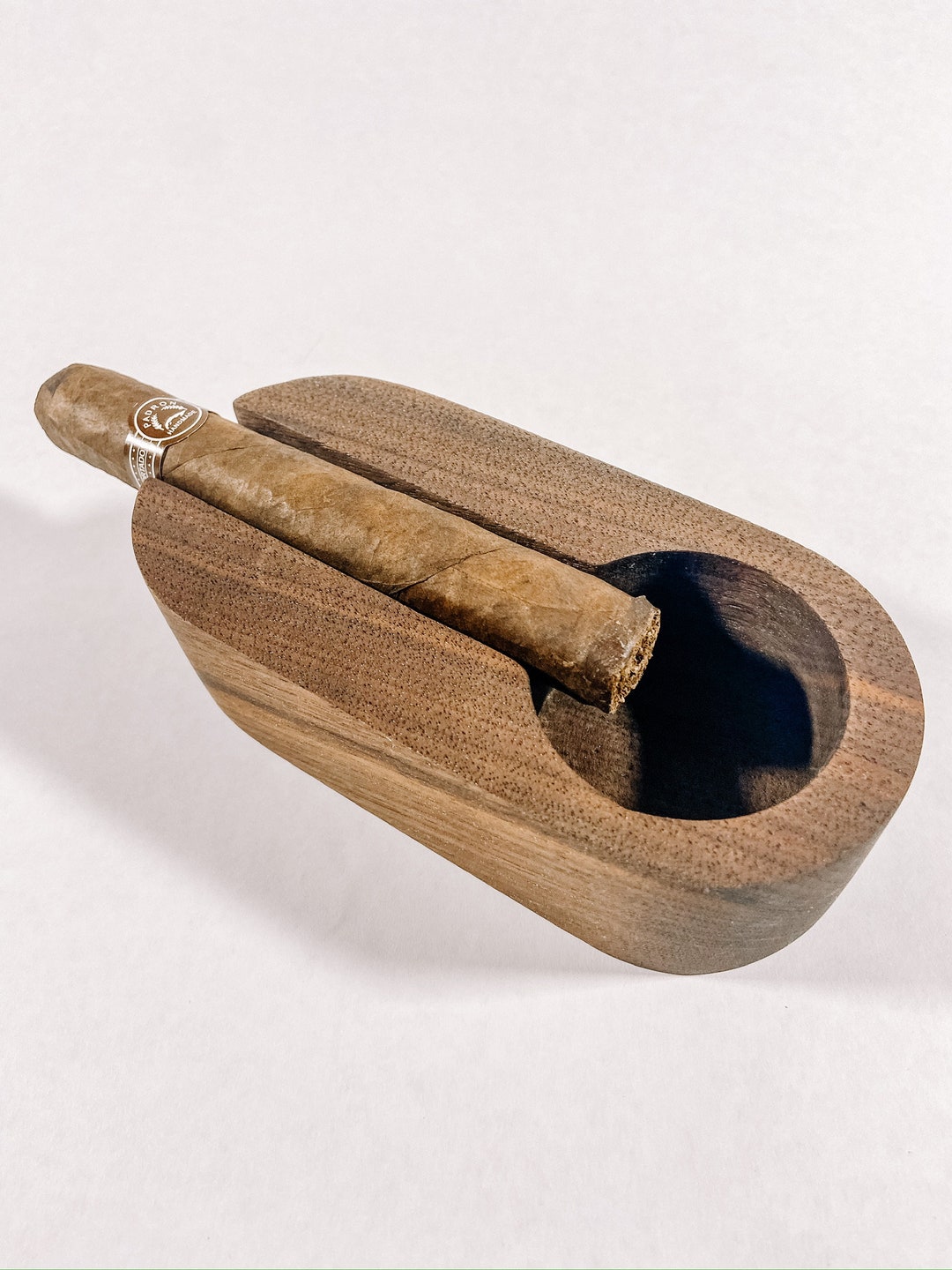 Wood Cigar Ashtray With Rest, Walnut Cigar Ashtray for Single Cigar ...