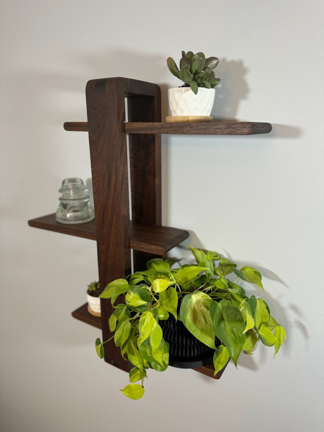 Minimalist Sliding Shelf Walnut Shelf Movable Shelf Plant Shelf ...
