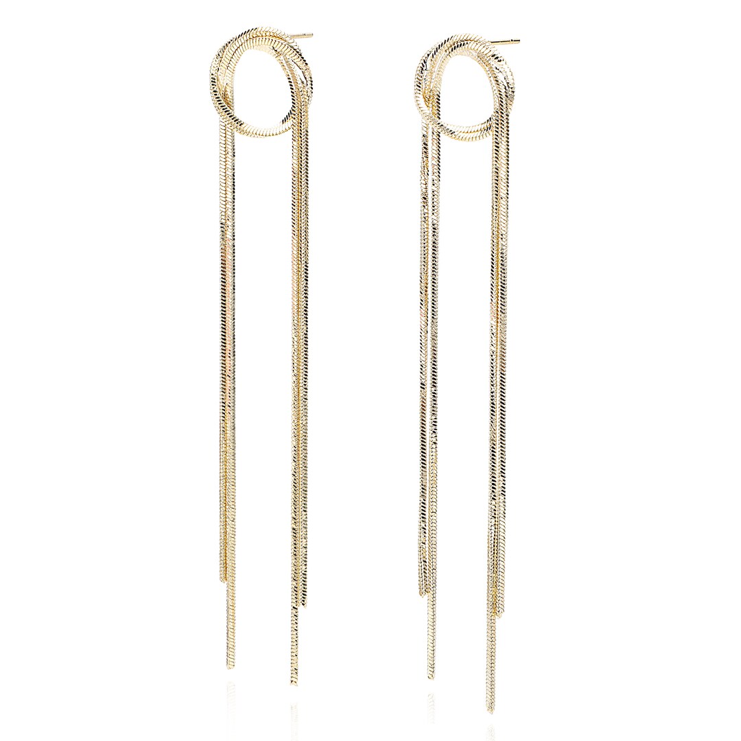 18K Gold Long Fringe Earrings for Women 18K Gold Plated Sterling Silver ...