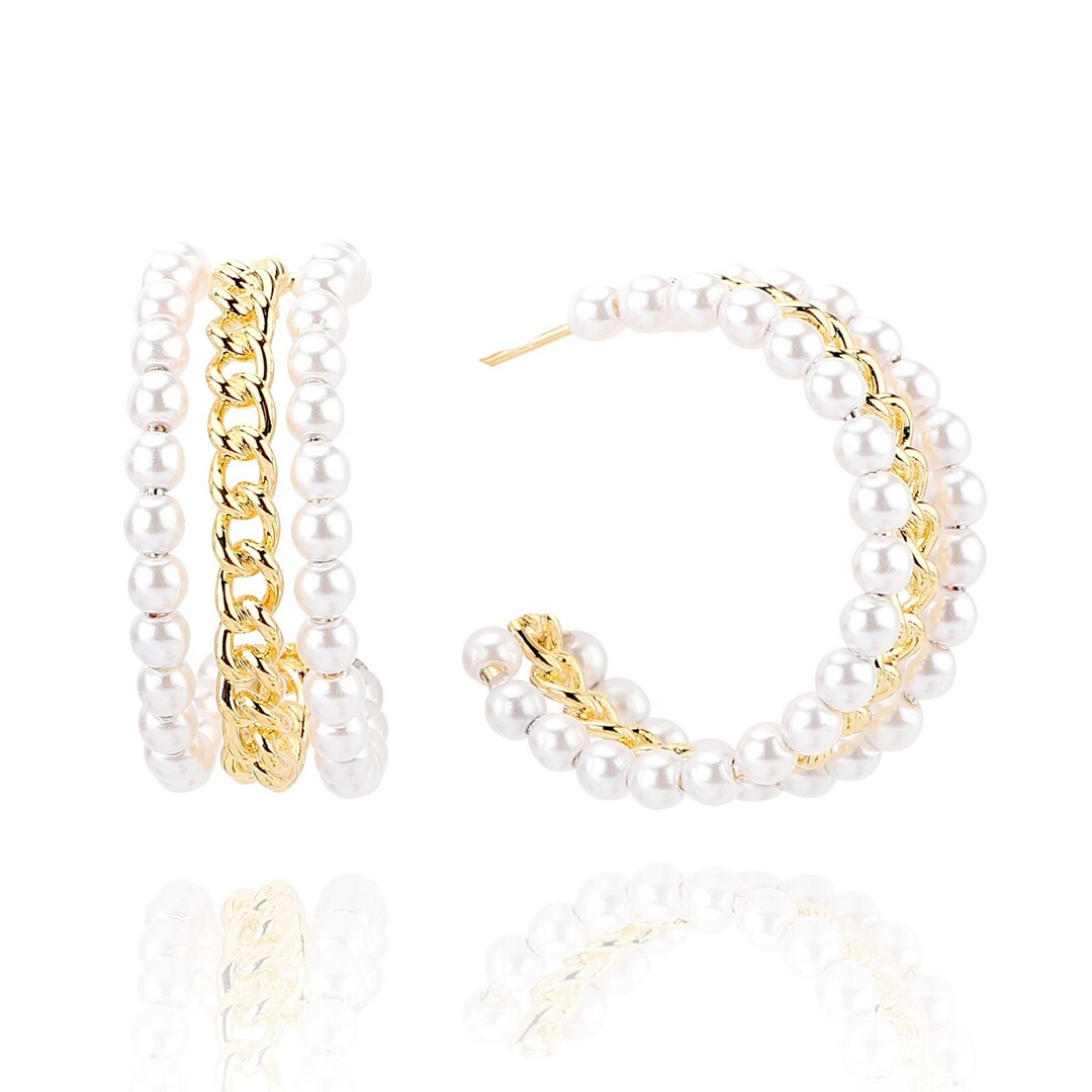 Handmade Freshwater Natural Pearl Hoops Pearl Hoop Earrings Gold Hoops ...