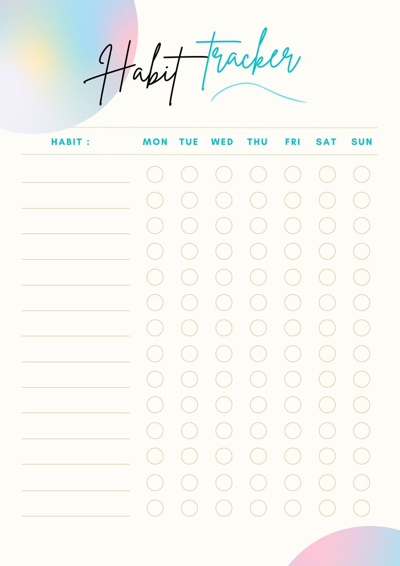 Pastel Watercolor Digital Weekly Habit Tracker, Instant Download - Etsy