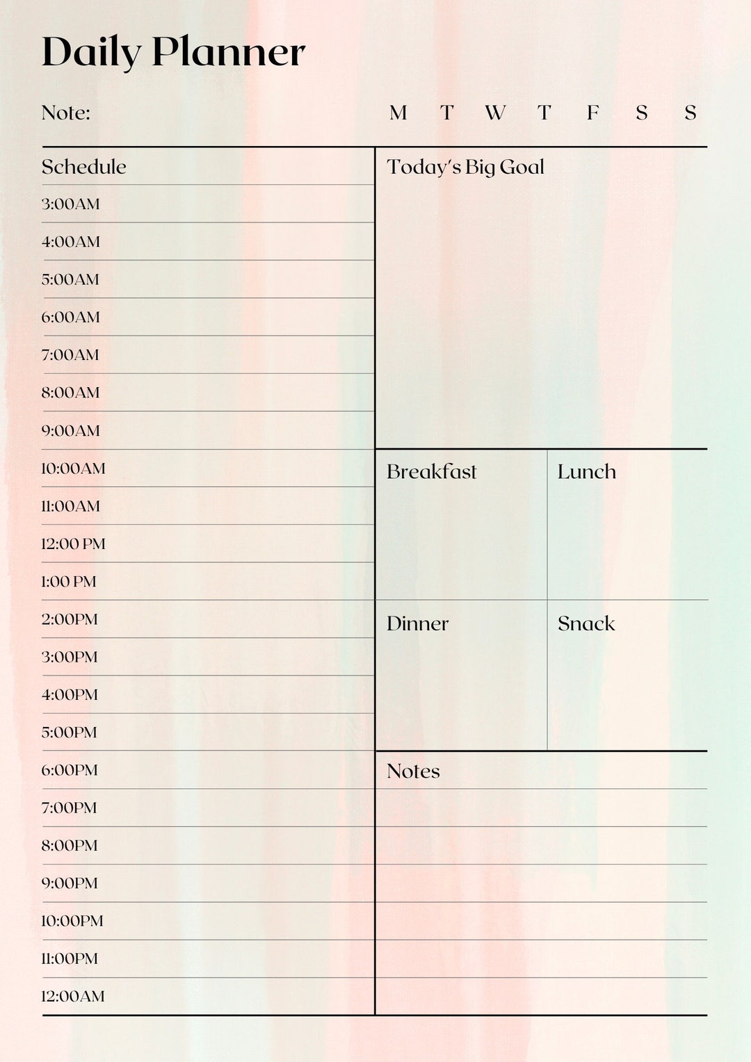 Printable Watercolor Daily Planner - Etsy
