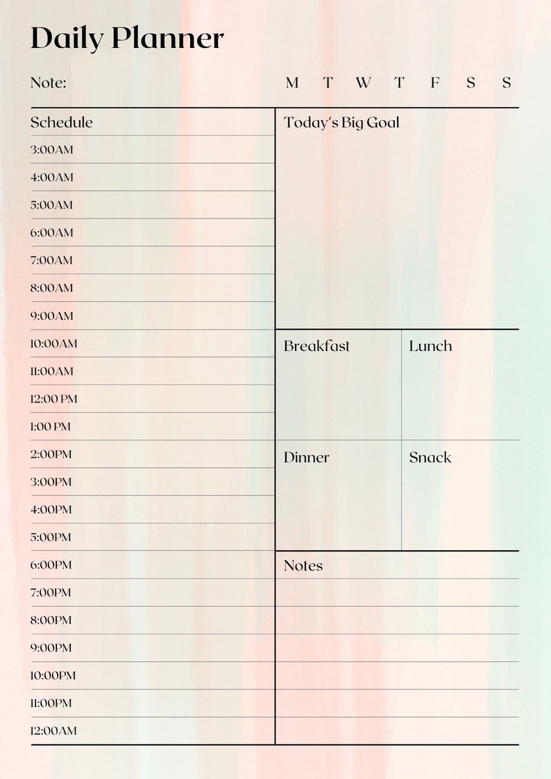 Printable Watercolor Daily Planner - Etsy