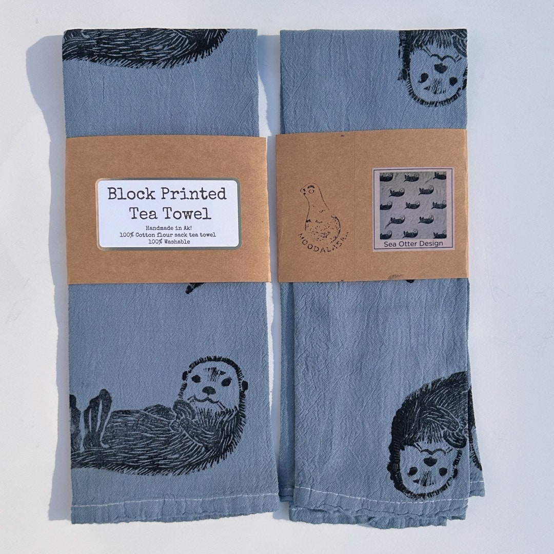Alaska Sea Otter Block Printed Pattern Cotton Tea Towel 29”x29” - Etsy