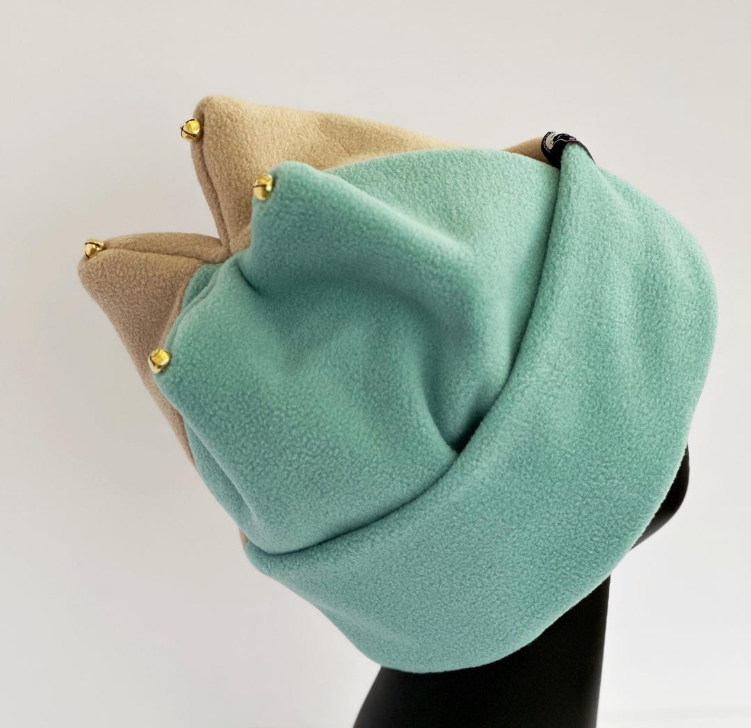 Four Point Fleece Beanie With Bells Hazy Aqua and Beige Super Soft - Etsy