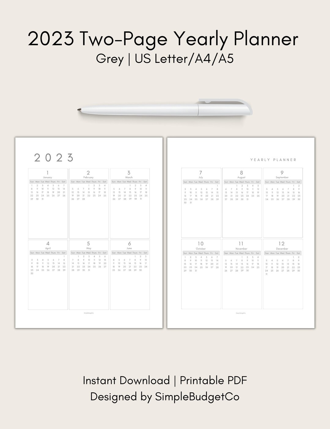 2023 Yearly Planner | 2 Page Planner | Full Year Template | Japanese ...