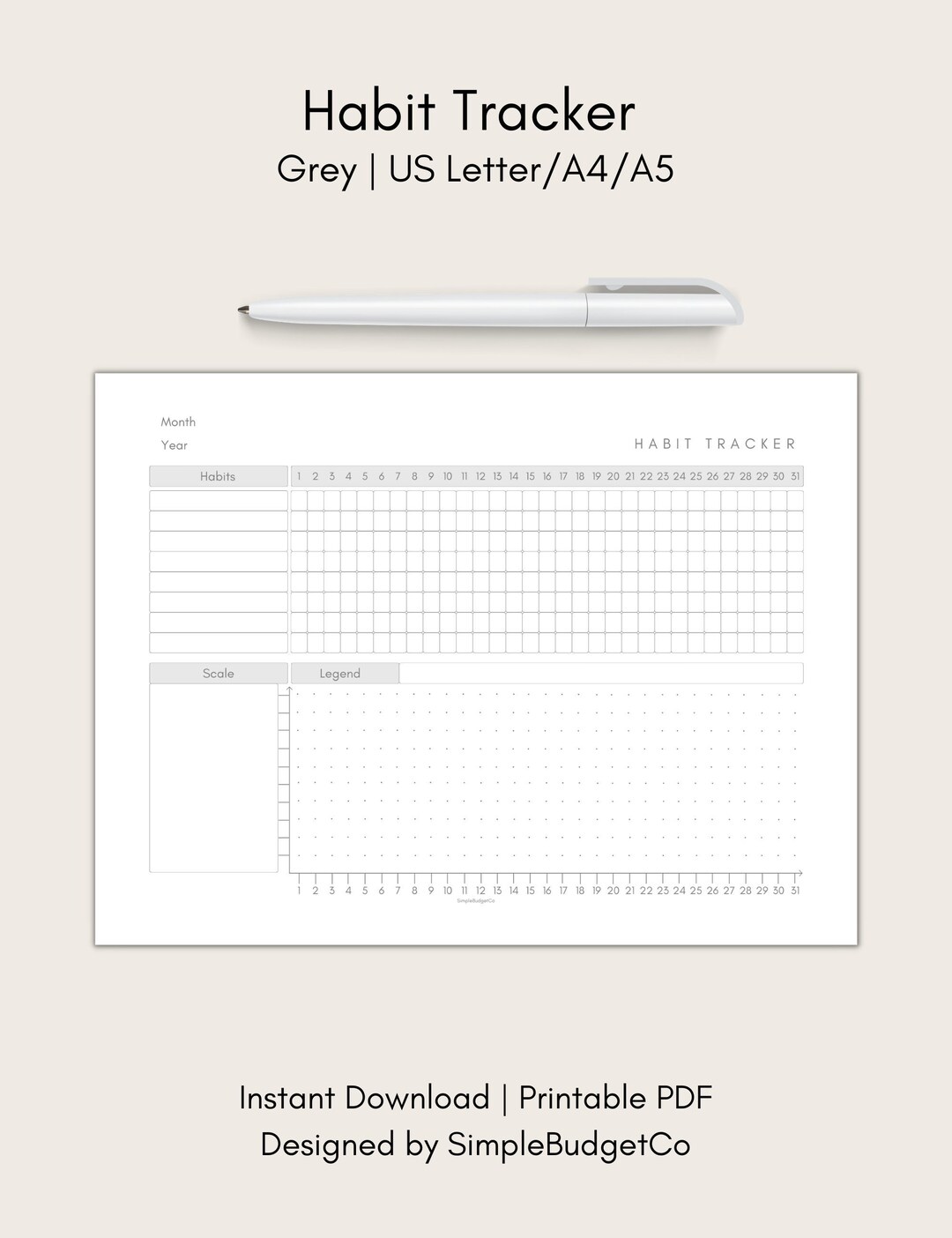 Daily Habit Tracker | Mood Sleep Tracker | Monthly Planner Template ...