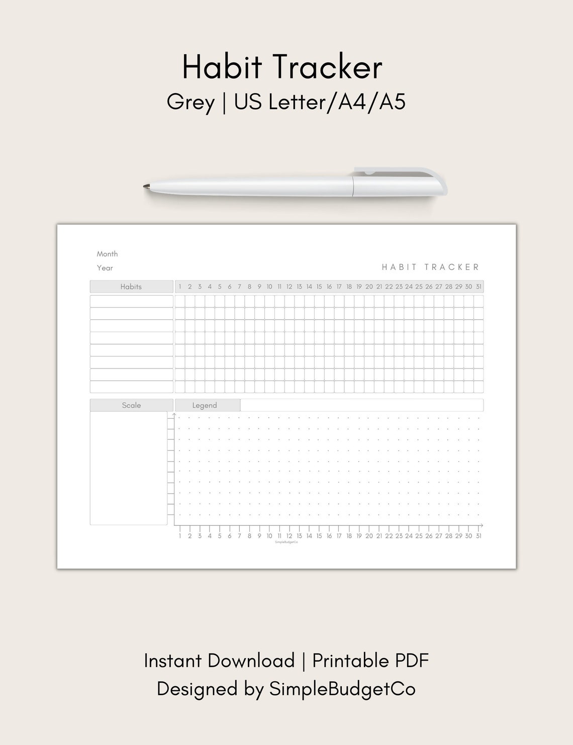 Daily Habit Tracker | Mood Sleep Tracker | Monthly Planner Template ...