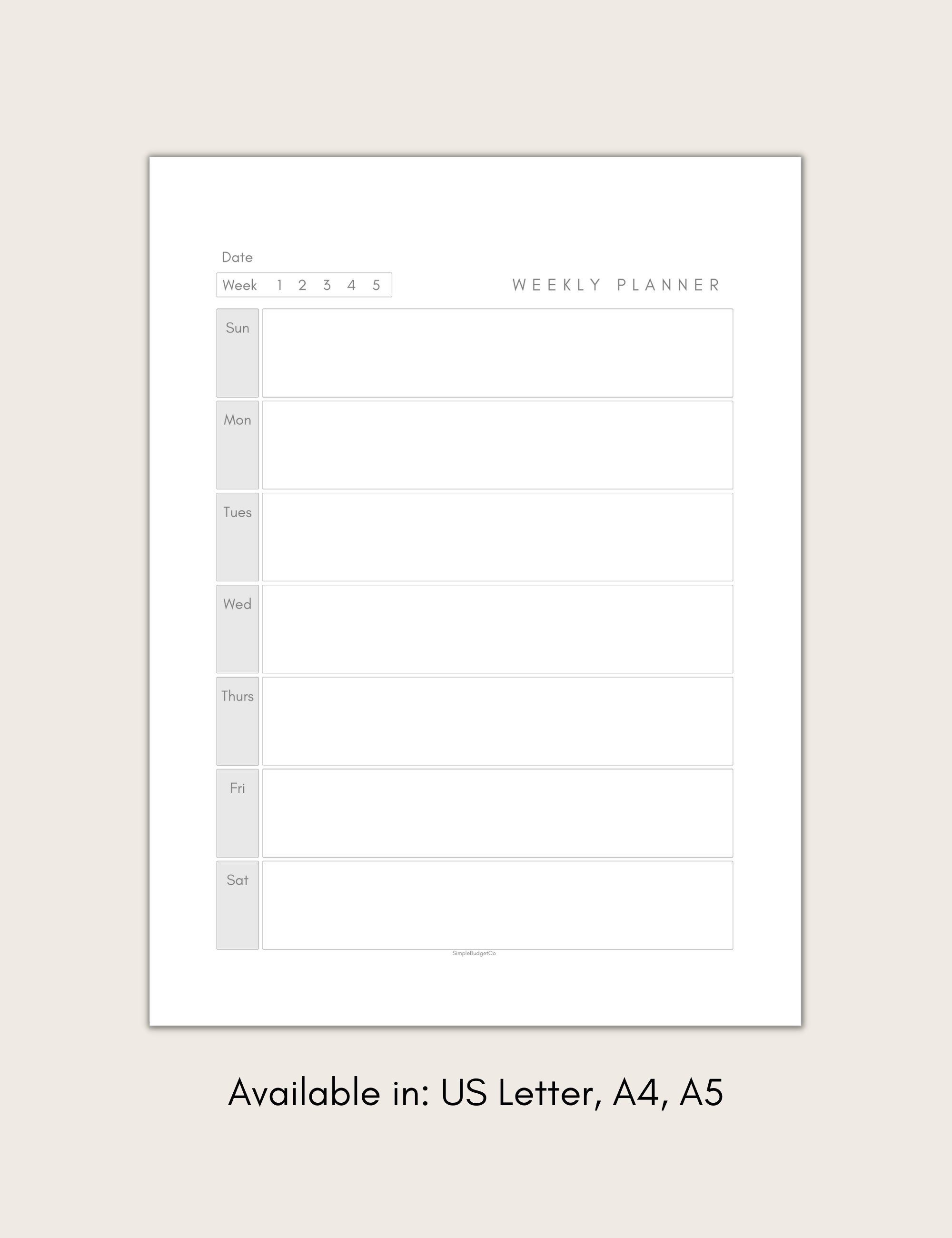 Blank Weekly Planner | Weekly Calendar | Undated Planner Template ...
