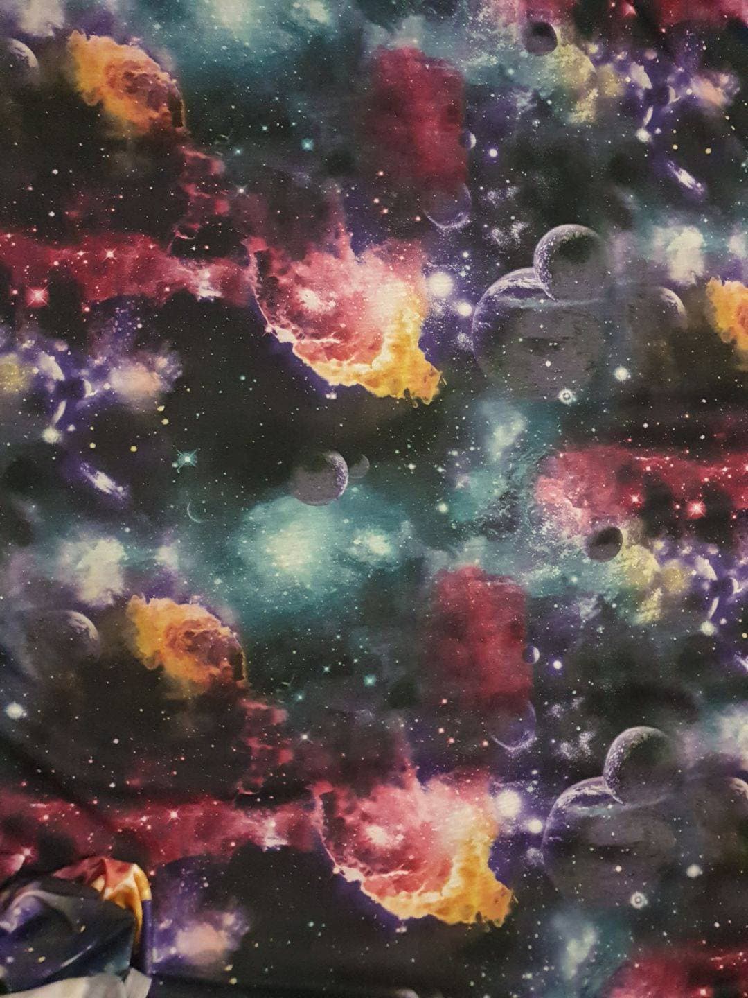 Galaxy Print Fabric, Planets, Stars Colourful Outer Space Printed ...