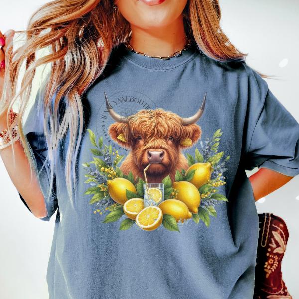 Highland Cow With Lemons PNG, Cow Drinking Lemonade, Fruit, Farm Animal ...
