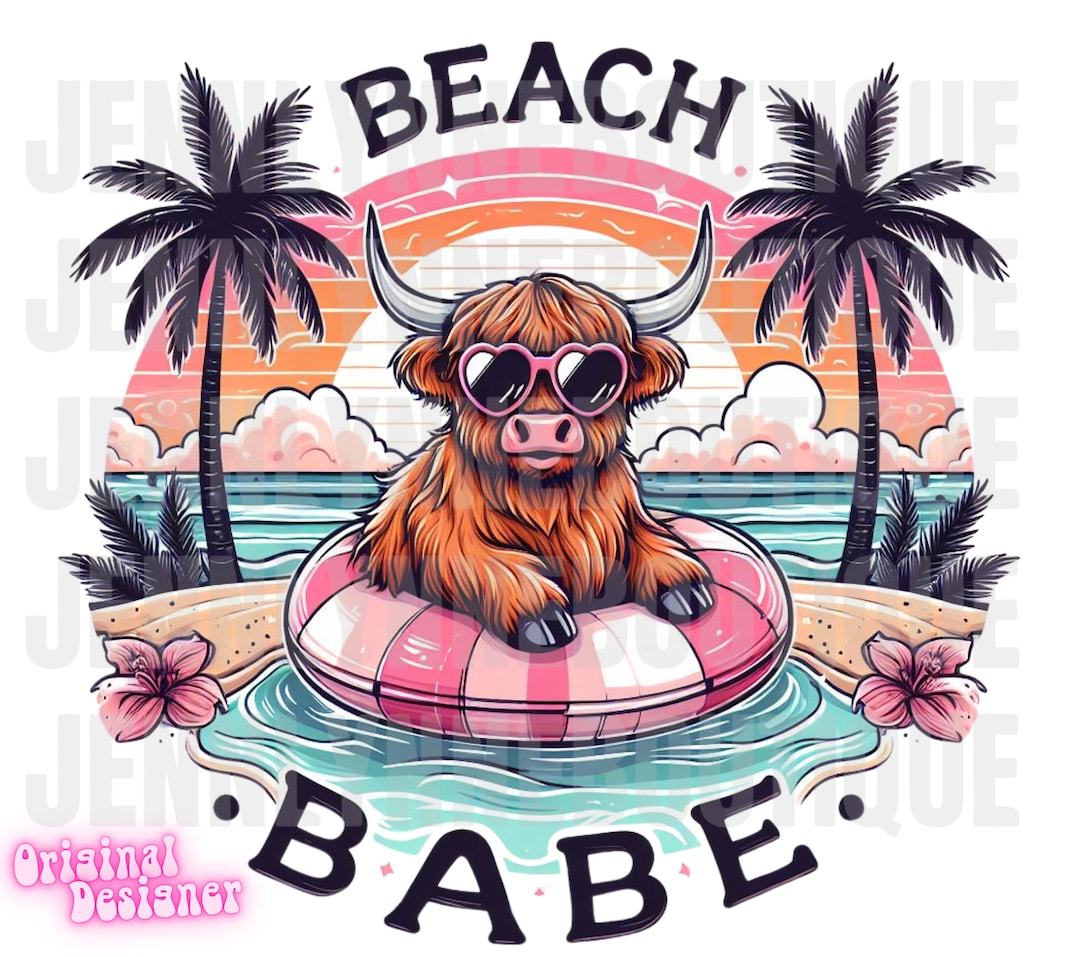 Beach Babe PNG, Funny Highland Cow in Floatie, Vacation Designs, Girls ...