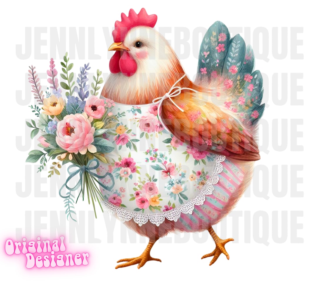 Chicken in Apron Png, Farmer Sublimation, Floral Chickens, Crazy ...