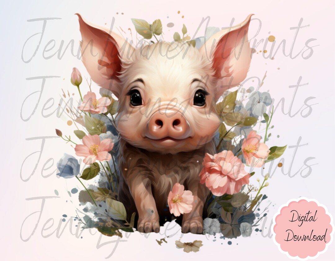 Floral Pig Design PNG Farm Animal Design Shirt Designs. Piglet Digital ...