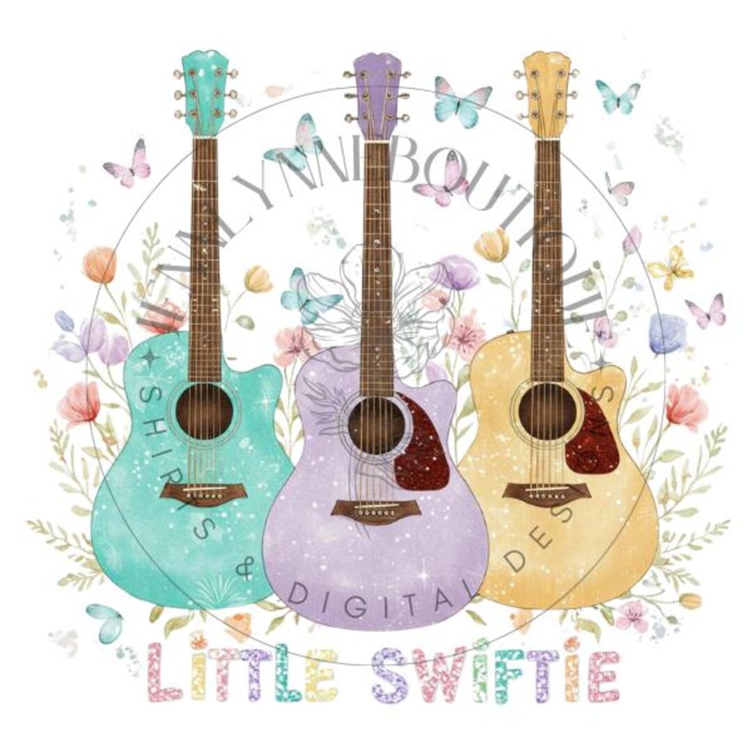 Little Swiftie PNG, Pastel Faux Glitter Guitars Sublimation, Girls ...
