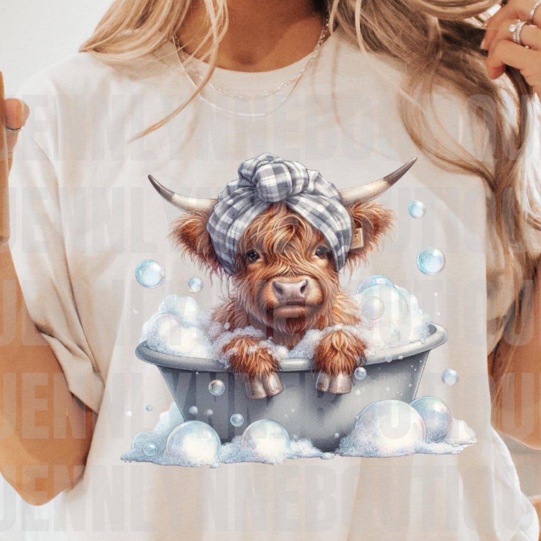 Highland Cow Png, Cow in Bubble Bath Png, Bubbles, Splish Splash, Cow ...