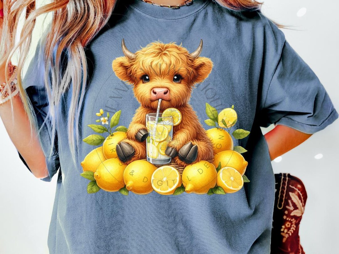 Highland Cow PNG, Cow With Lemons, Animal With Fruit Png, Drinking ...