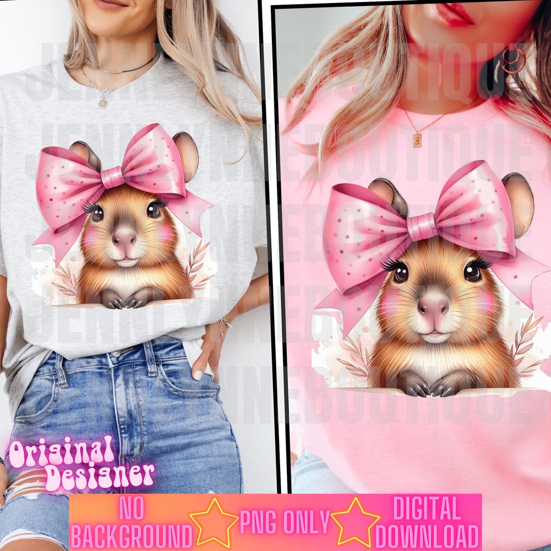 Capybara PNG, Cute Capybaras, PINK Coquette Bow, Digital Download - Etsy