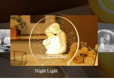 Custom Personalized Laser Engraved Photo Picture Crystal LED Night ...
