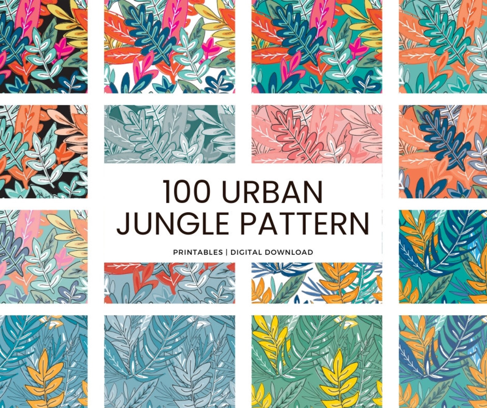 100 Urban Jungle Seamless Patterns Bundle , Digital Download , Jungle ...