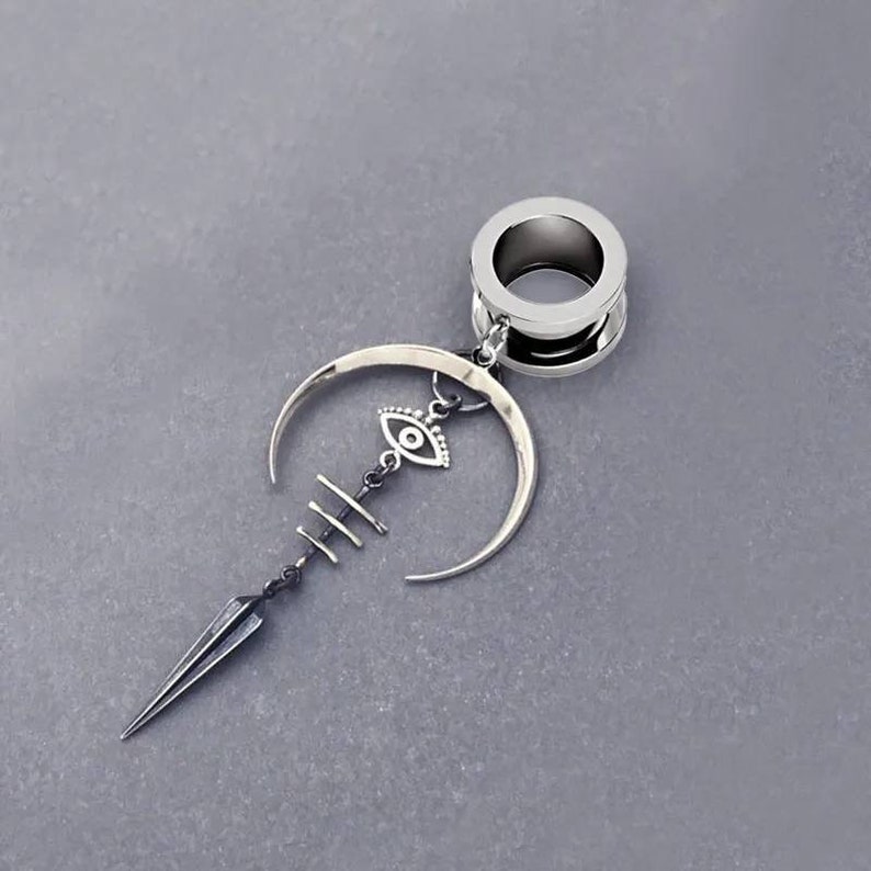 Ear Tunnel Earrings Plug Ears Plugs Silver Stainless Earring Half Moon ...