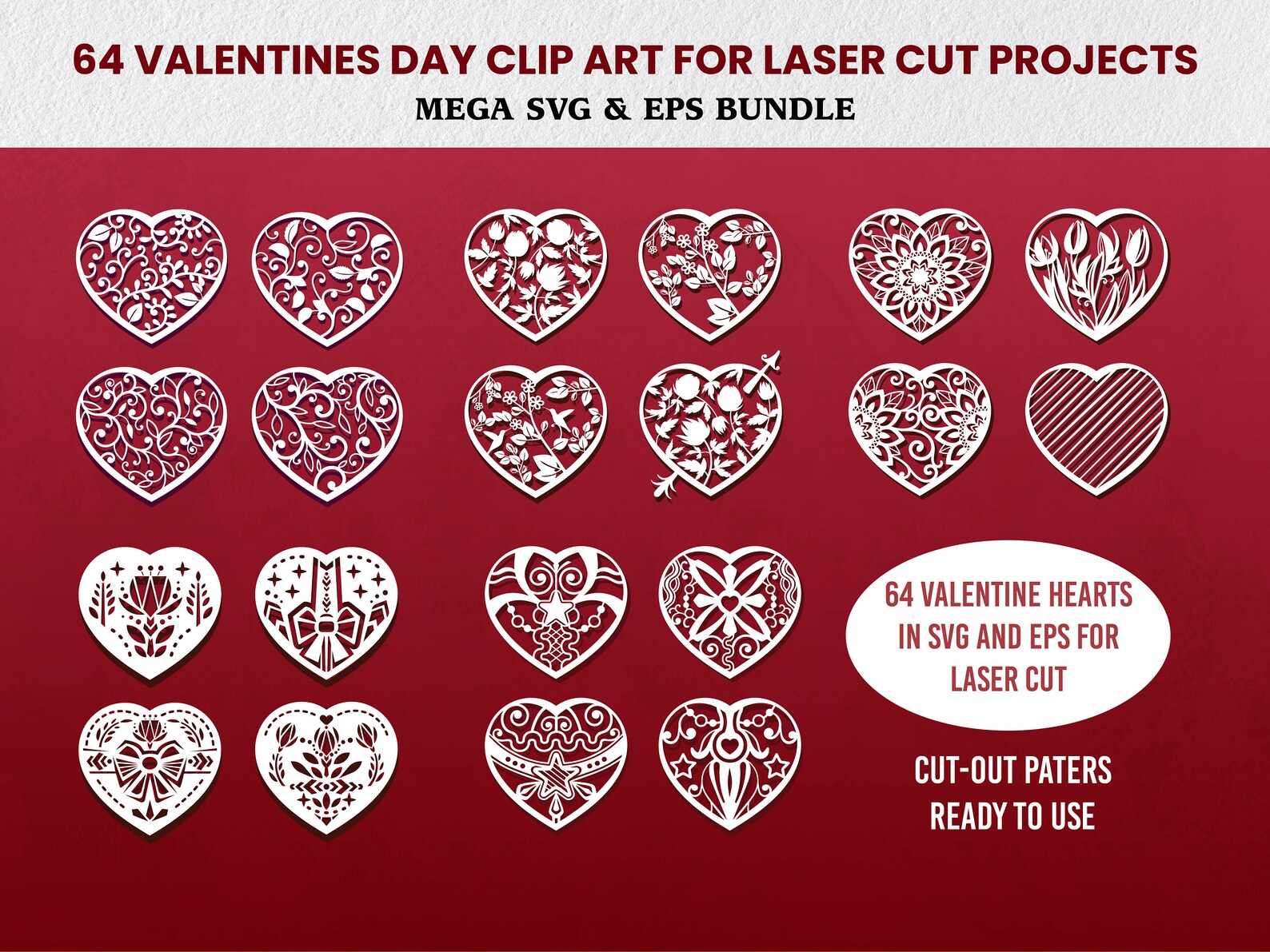 Mega Bundle: 64 Valentines Day Clip Art for Laser Cut Projects SVG ...