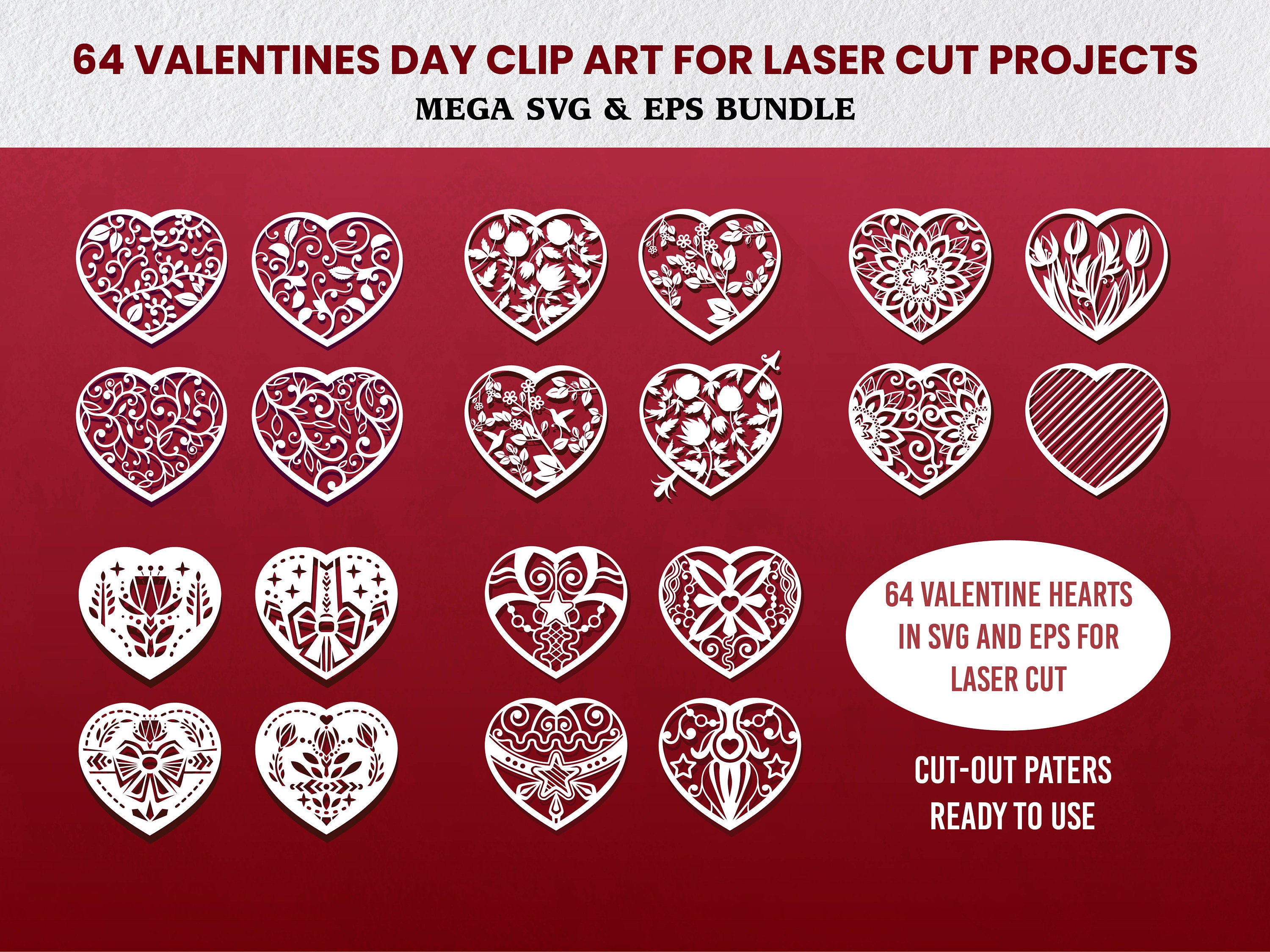 Mega Bundle: 64 Valentines Day Clip Art for Laser Cut Projects SVG ...