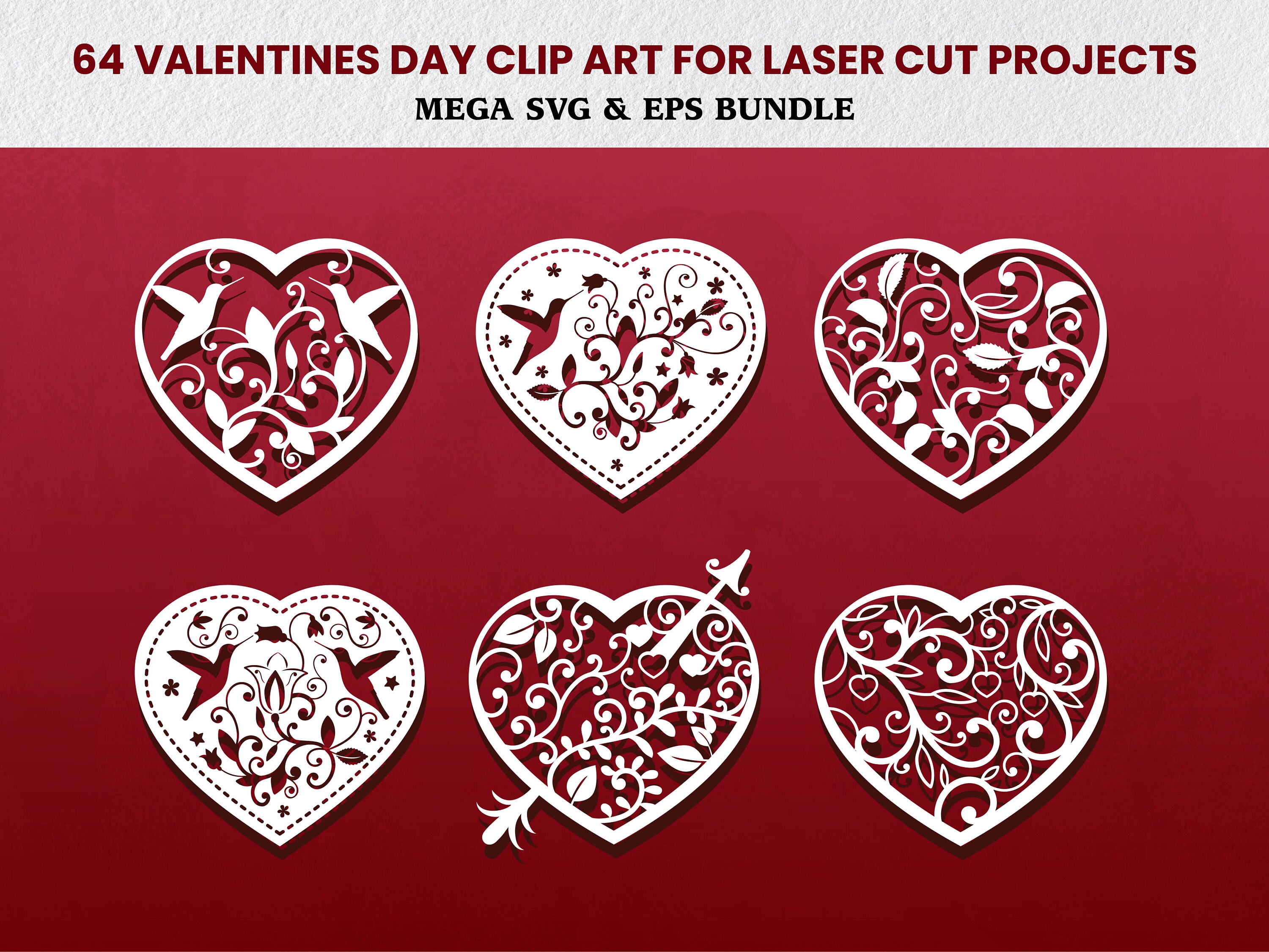 Mega Bundle: 64 Valentines Day Clip Art for Laser Cut Projects SVG ...