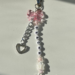 Pink Personlized Keychain Kpop Charm With White Beads, Kpop Bias Phone ...
