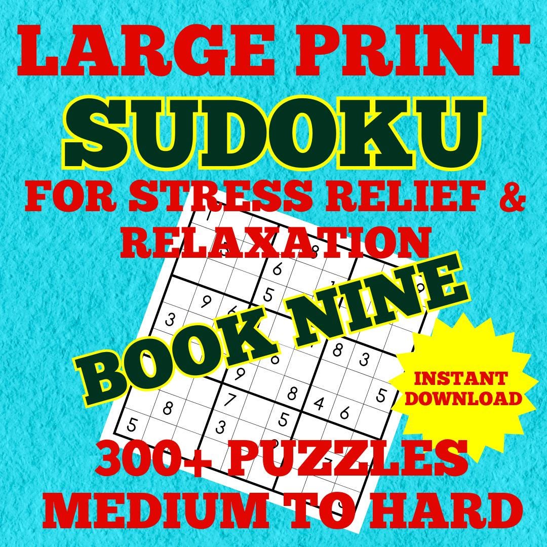 Large Print Sudoku Puzzles for Stress Relief and Relaxation Book Nine ...