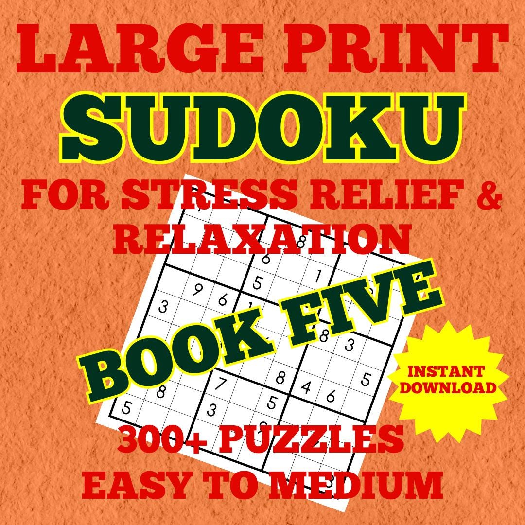Large Print Sudoku Puzzles for Stress Relief and Relaxation/book Five ...