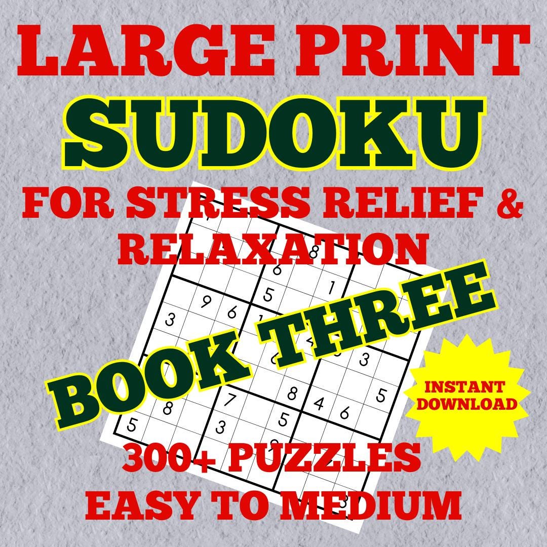Large Print Sudoku Puzzles for Stress Relief and Relaxation/book Three ...