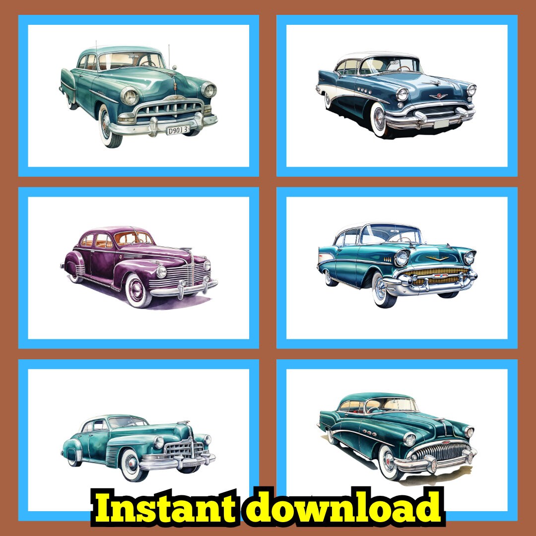 Set of Six Classic Cars Wall Art Prints/instant Download Car Poster ...