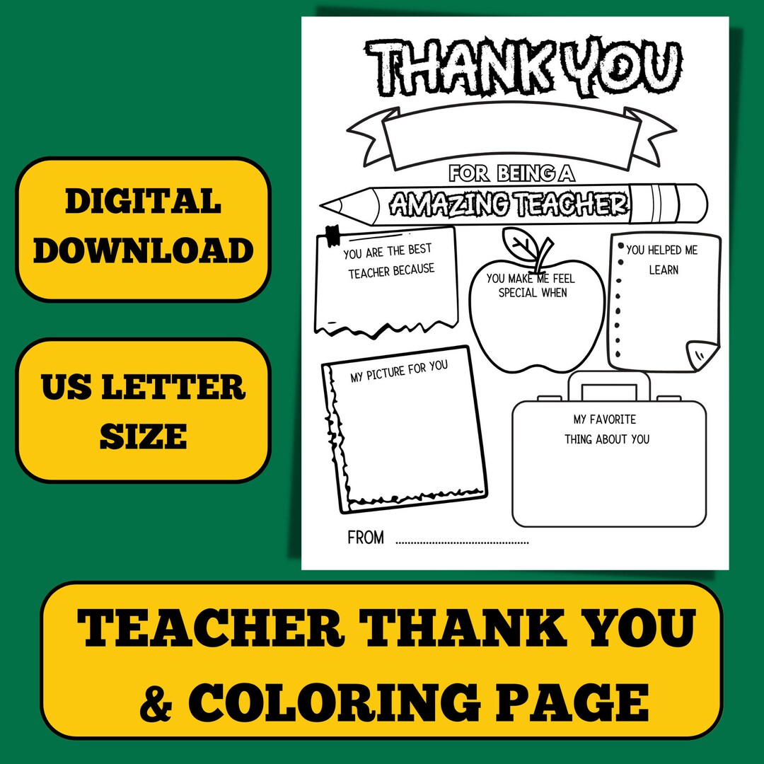 Teacher Thank You Gift/printable Coloring Pages for Teacher - Etsy ...