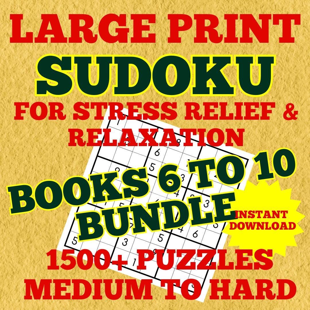 Large Print Sudoku Puzzles for Stress Relief and Relaxation Books Six ...