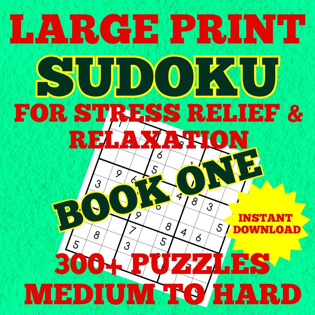 Large Print Sudoku Puzzles for Stress Relief and Relaxation Book One ...