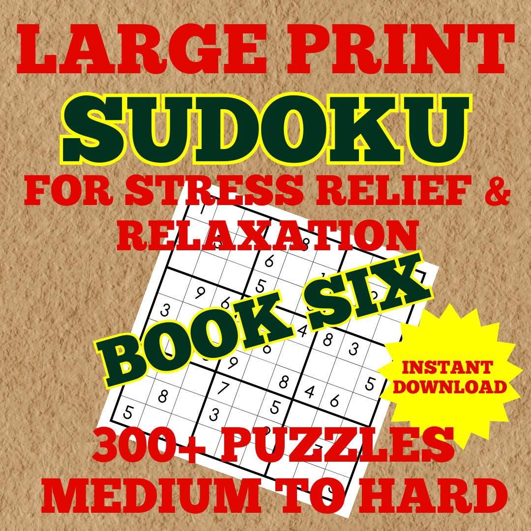 Large Print Sudoku Puzzles for Stress Relief and Relaxation Book Six ...