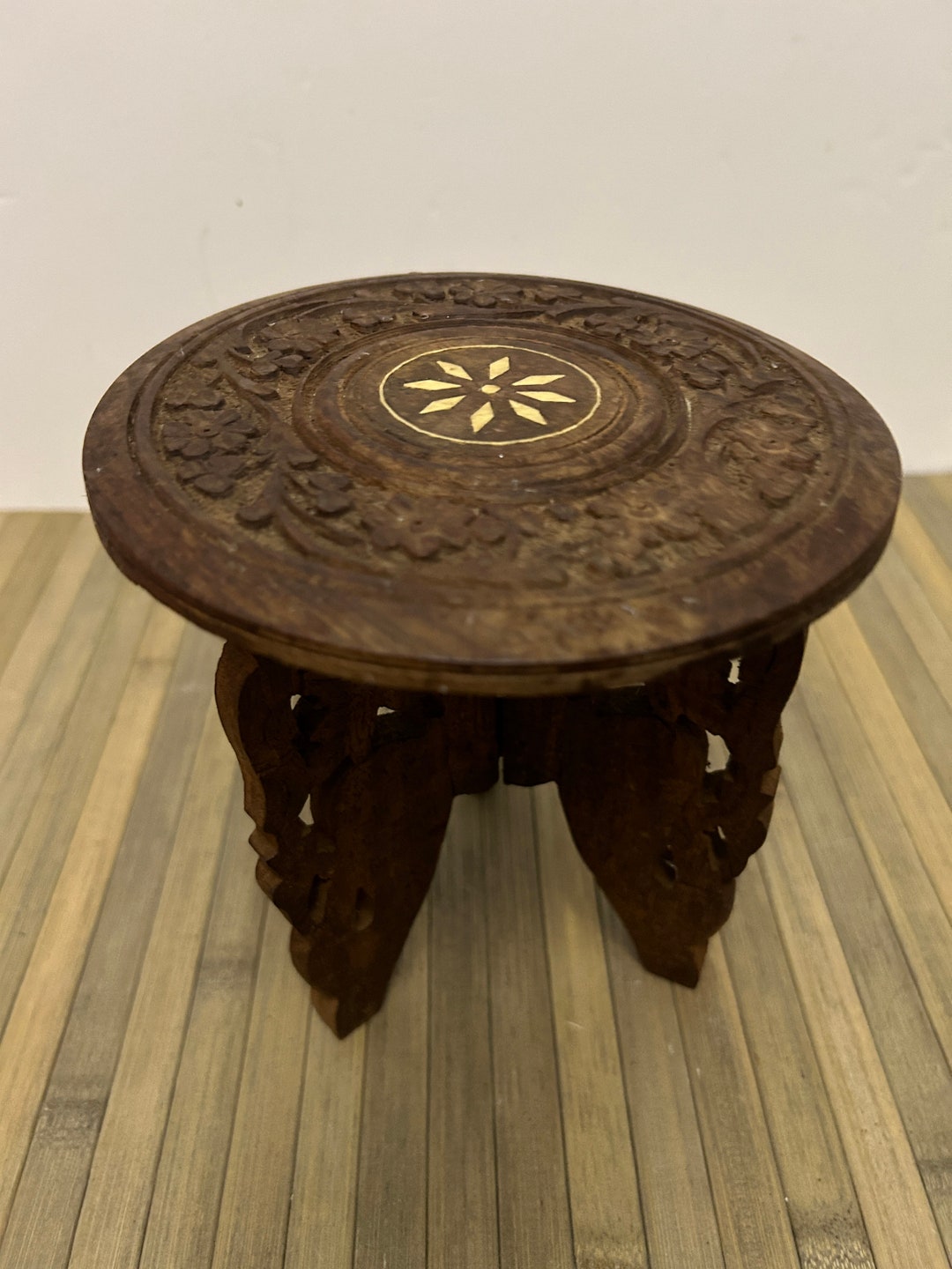 Vintage Bohemian Carved Wooden Plant Stand Collapsable - Etsy