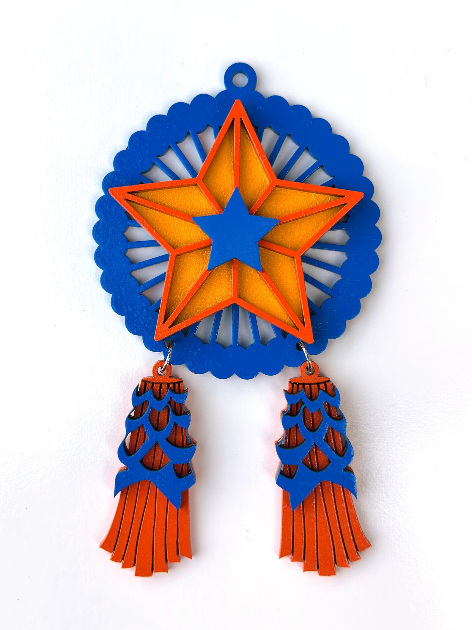 Wood Parol Ornament - Blue, Orange, Blue - Etsy