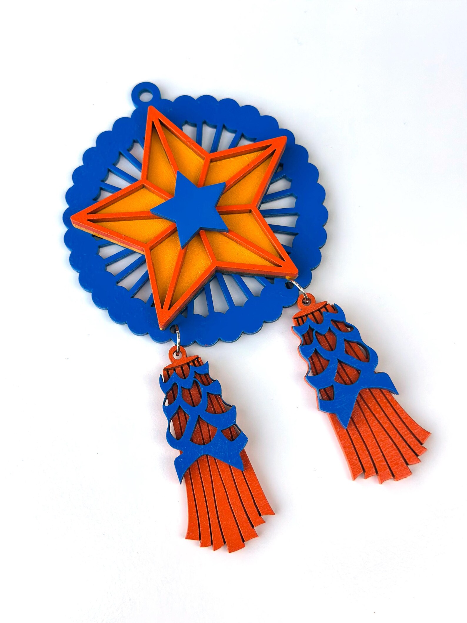 Wood Parol Ornament - Blue, Orange, Blue - Etsy