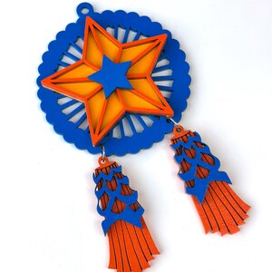 Wood Parol Ornament - Blue, Orange, Blue - Etsy