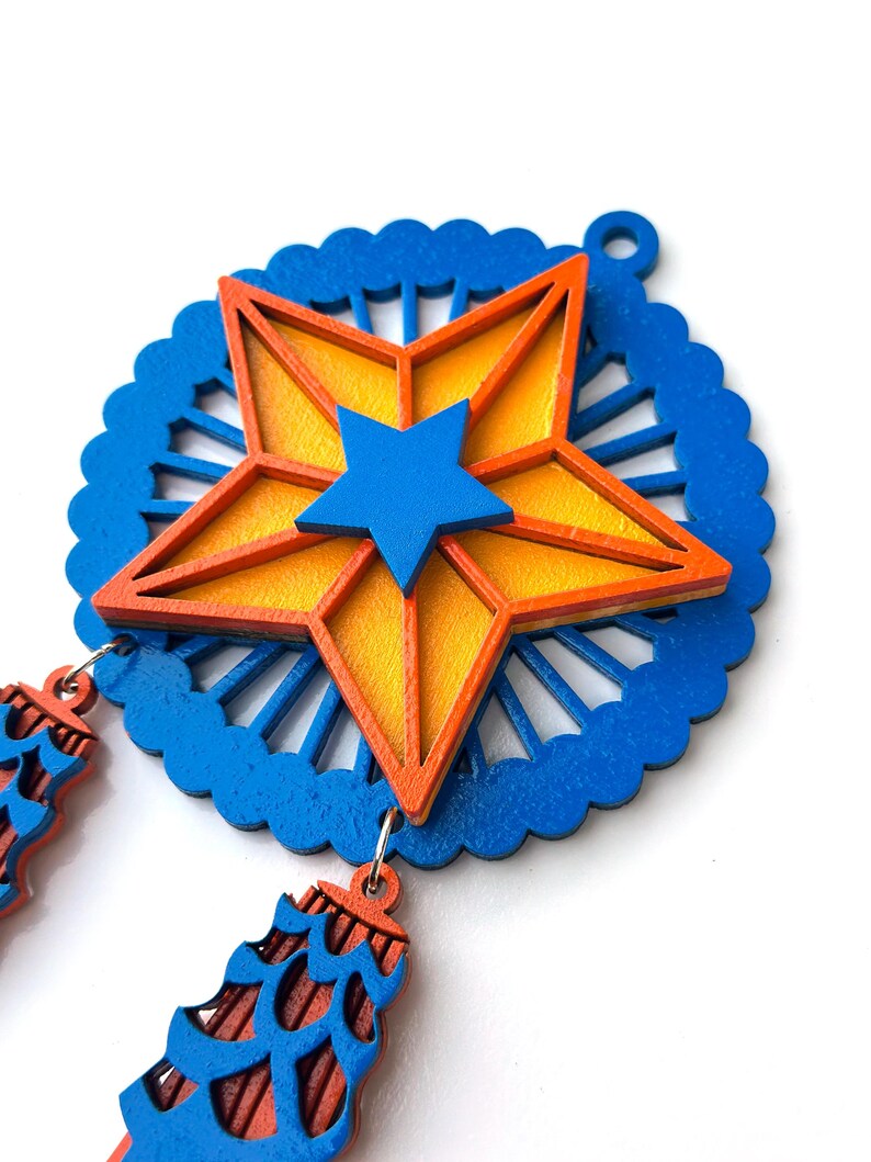 Wood Parol Ornament - Blue, Orange, Blue - Etsy