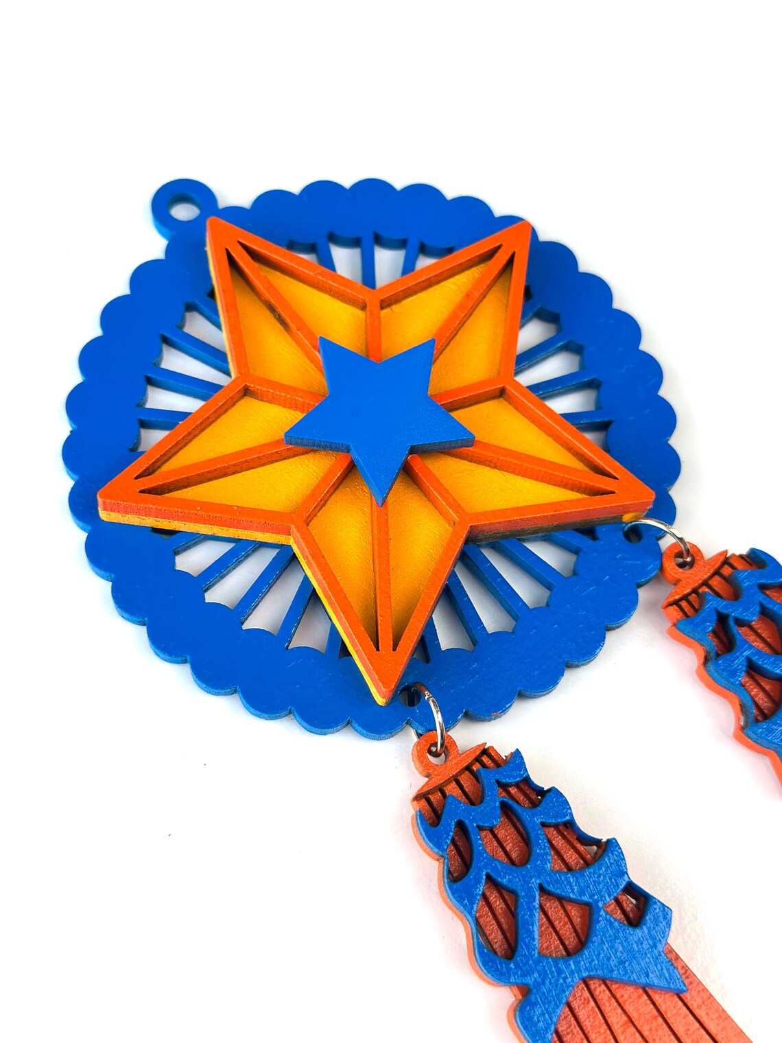 Wood Parol Ornament - Blue, Orange, Blue - Etsy