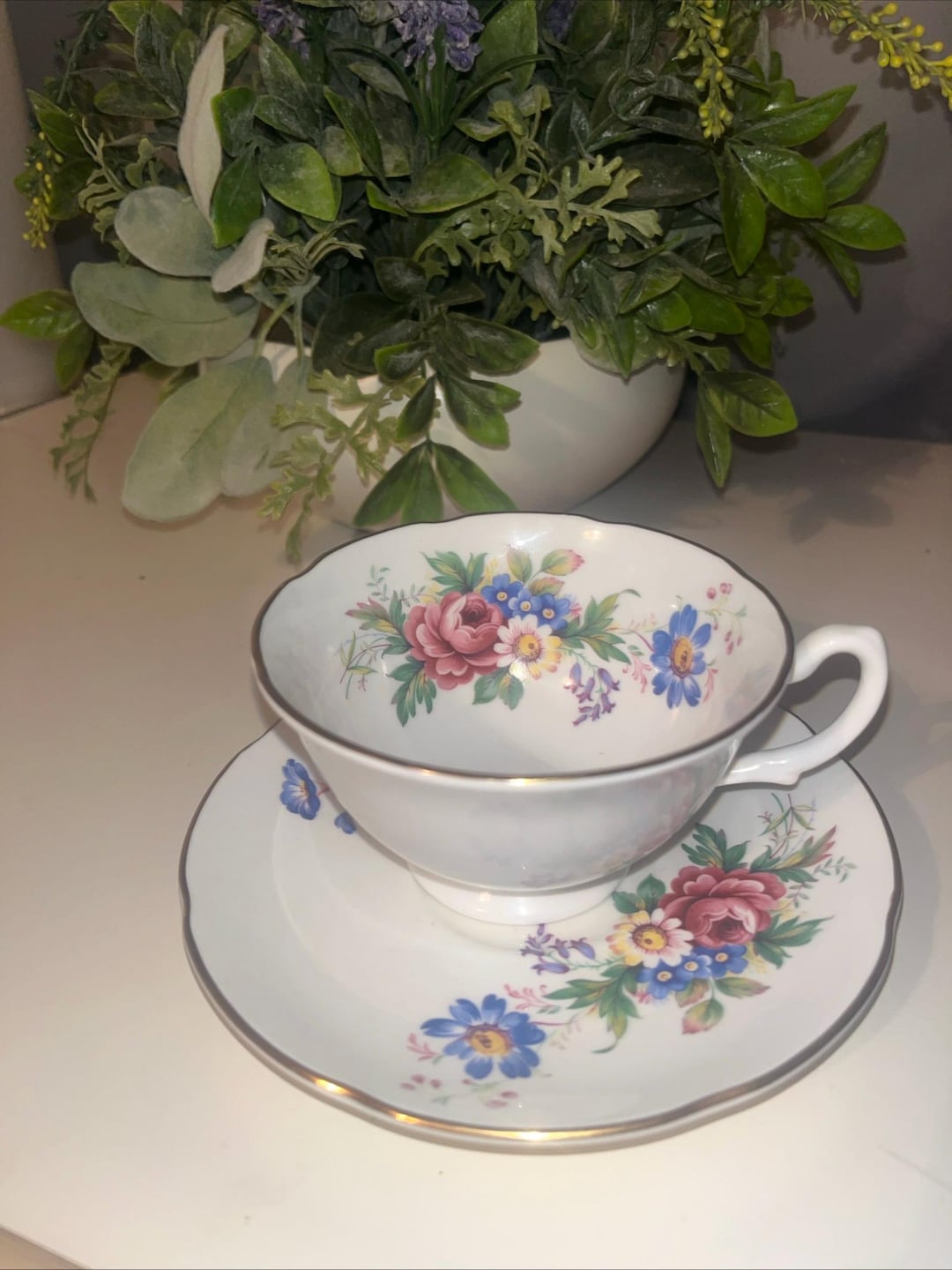 Royal Grafton English Bone China Cup & Saucer, Floral Bouquets, Gold ...